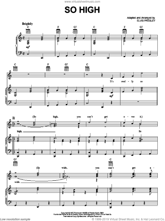 Elvis Presley: So High sheet music for voice, piano or guitar