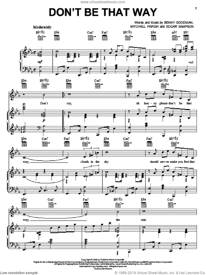 Don't Be That Way sheet music for voice, piano or guitar (PDF)