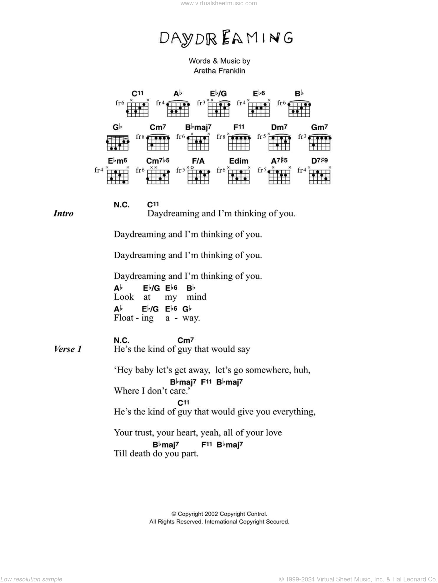 Daydreaming sheet music for guitar (chords) (PDF)