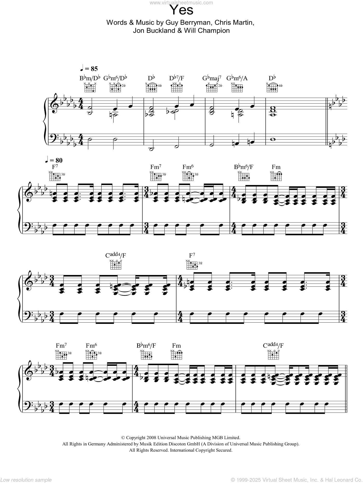 Yes sheet music for voice, piano or guitar (PDF) v2