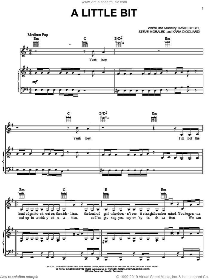 A Little Bit sheet music for voice, piano or guitar (PDF)