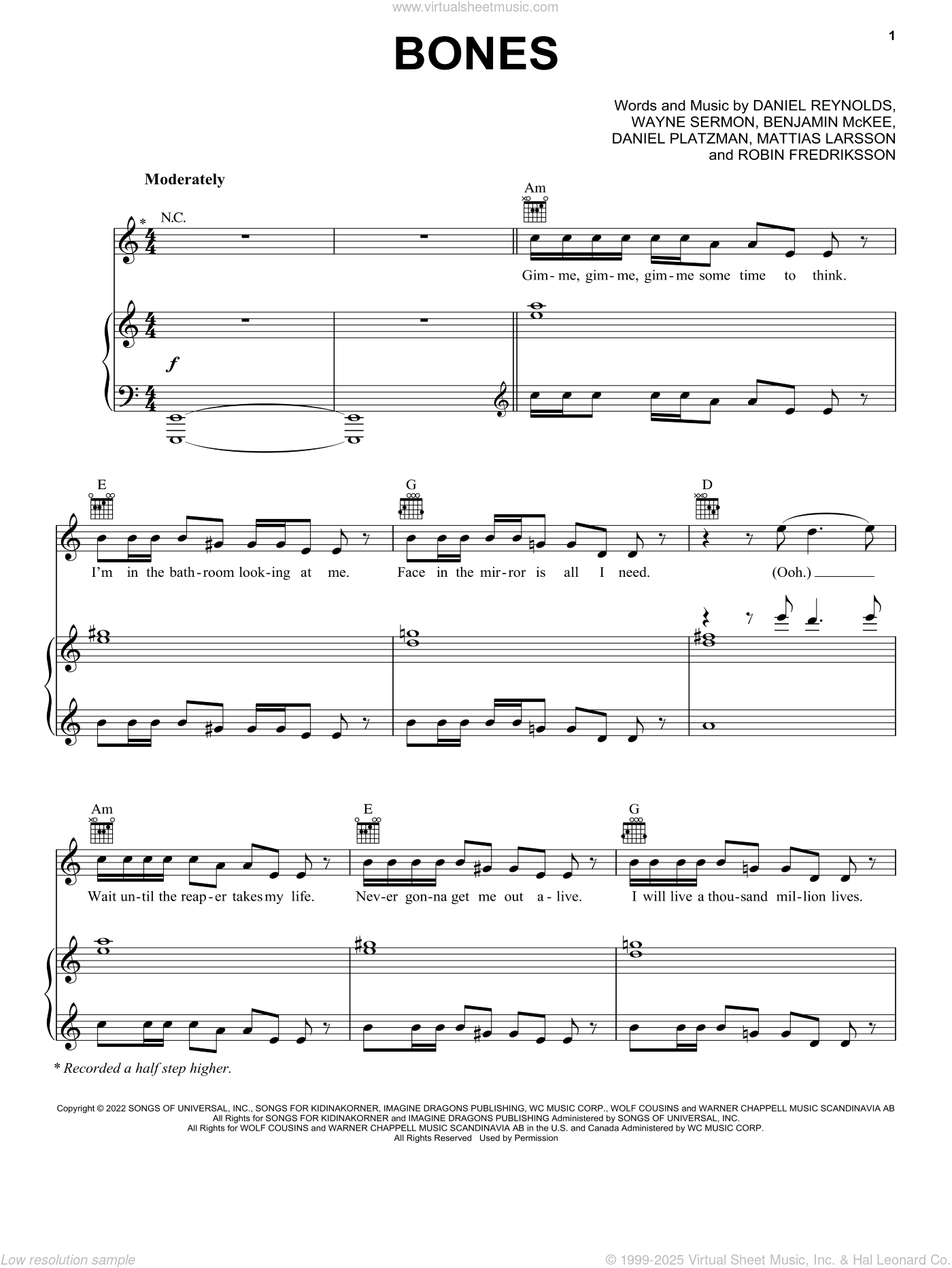 Imagine Dragons: Bones sheet music for voice, piano or guitar