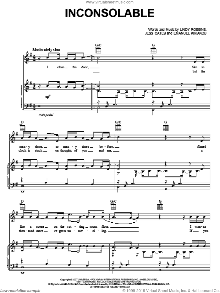 Inconsolable sheet music for voice, piano or guitar (PDF)