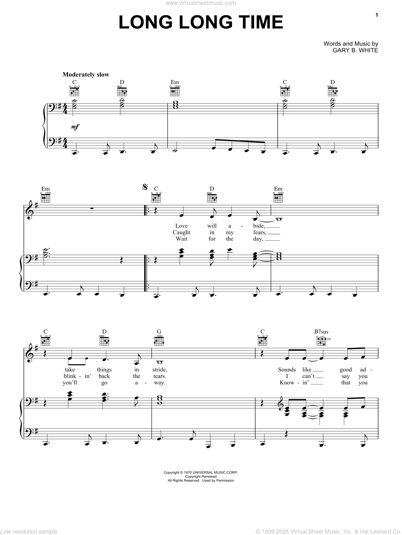 Long Long Time sheet music for voice, piano or guitar (PDF)