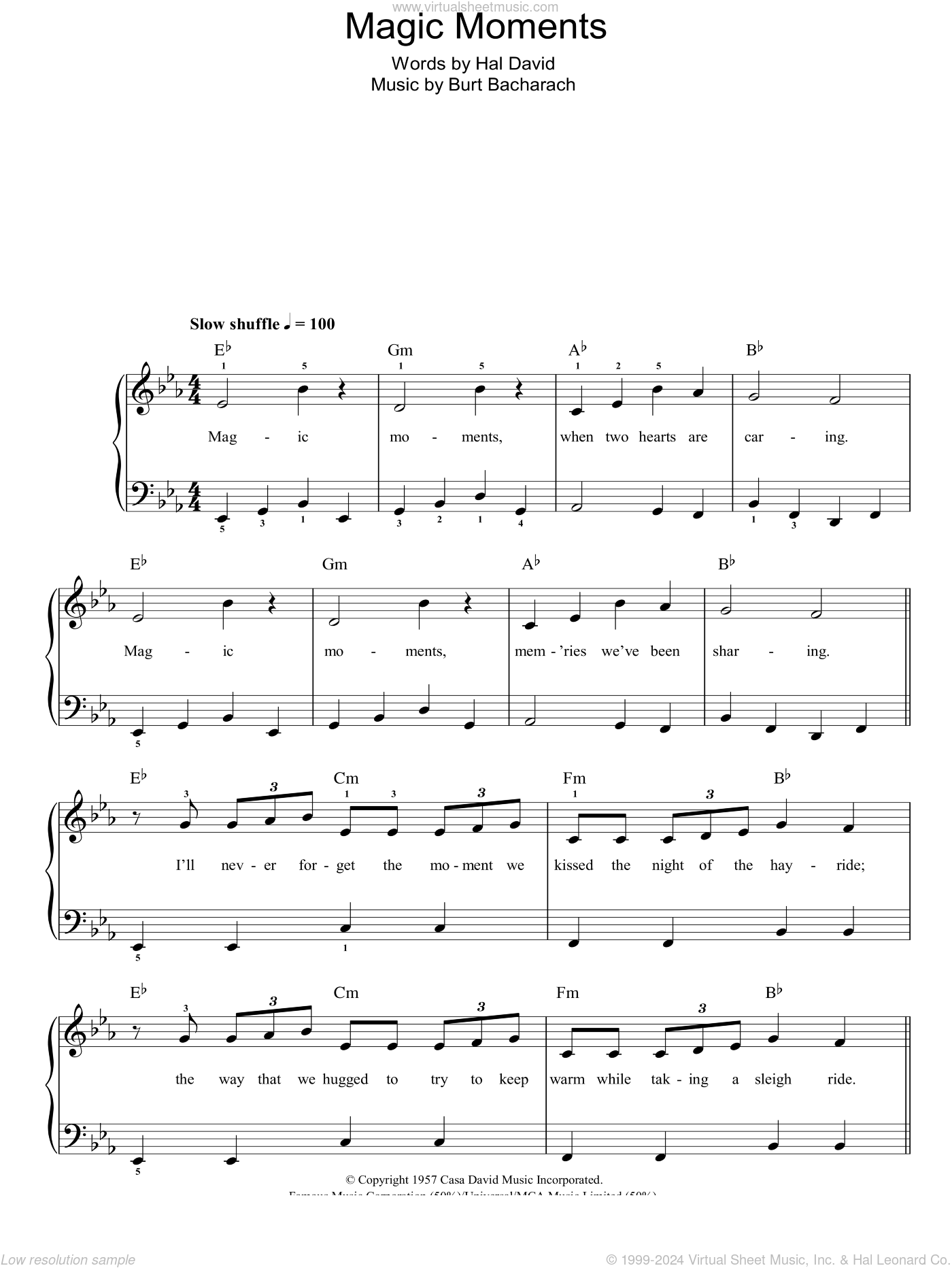 Magic Moments sheet music (easy) for piano solo (PDF)