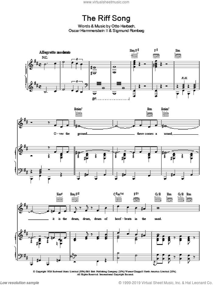 The Riff Song sheet music for voice, piano or guitar (PDF)