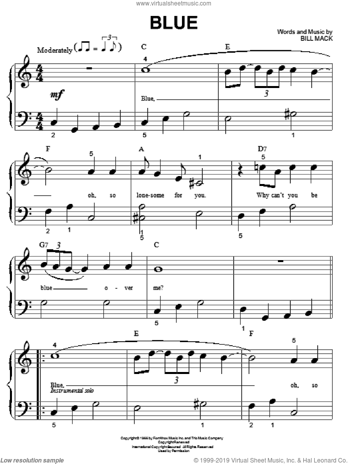 Blue sheet music for piano solo (big note book) (PDF-interactive)