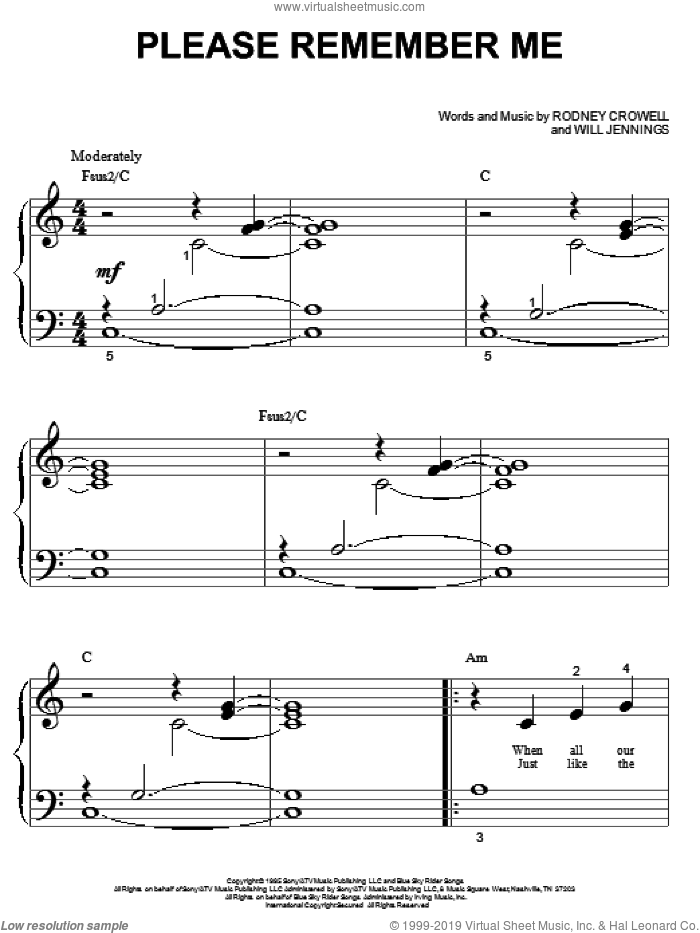 Please Remember Me sheet music for piano solo (big note book)