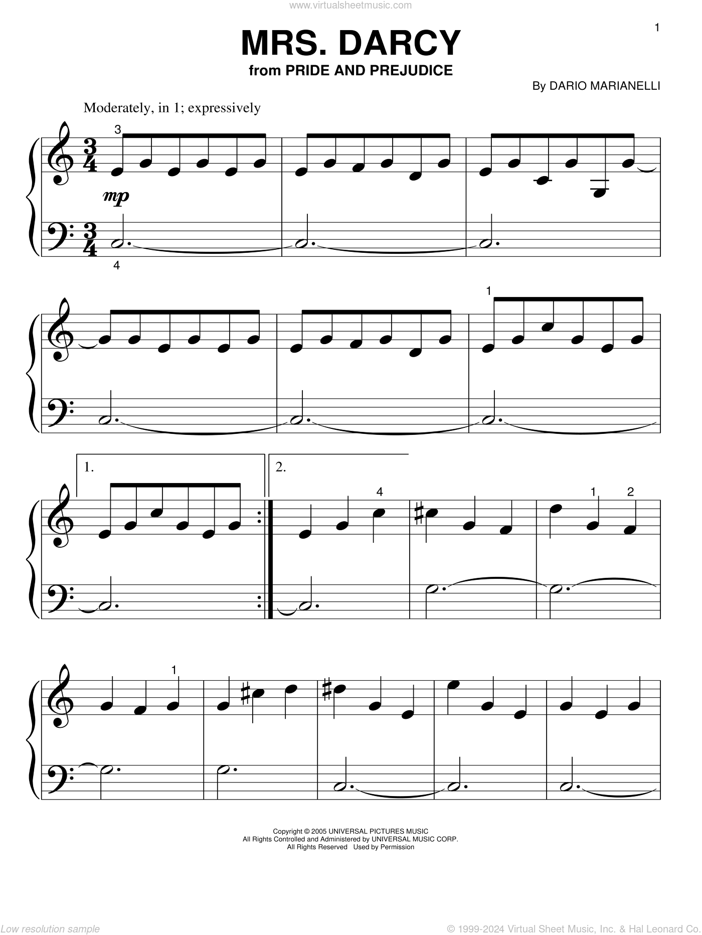 Mrs. Darcy (from Pride And Prejudice) sheet music for piano solo (big ...