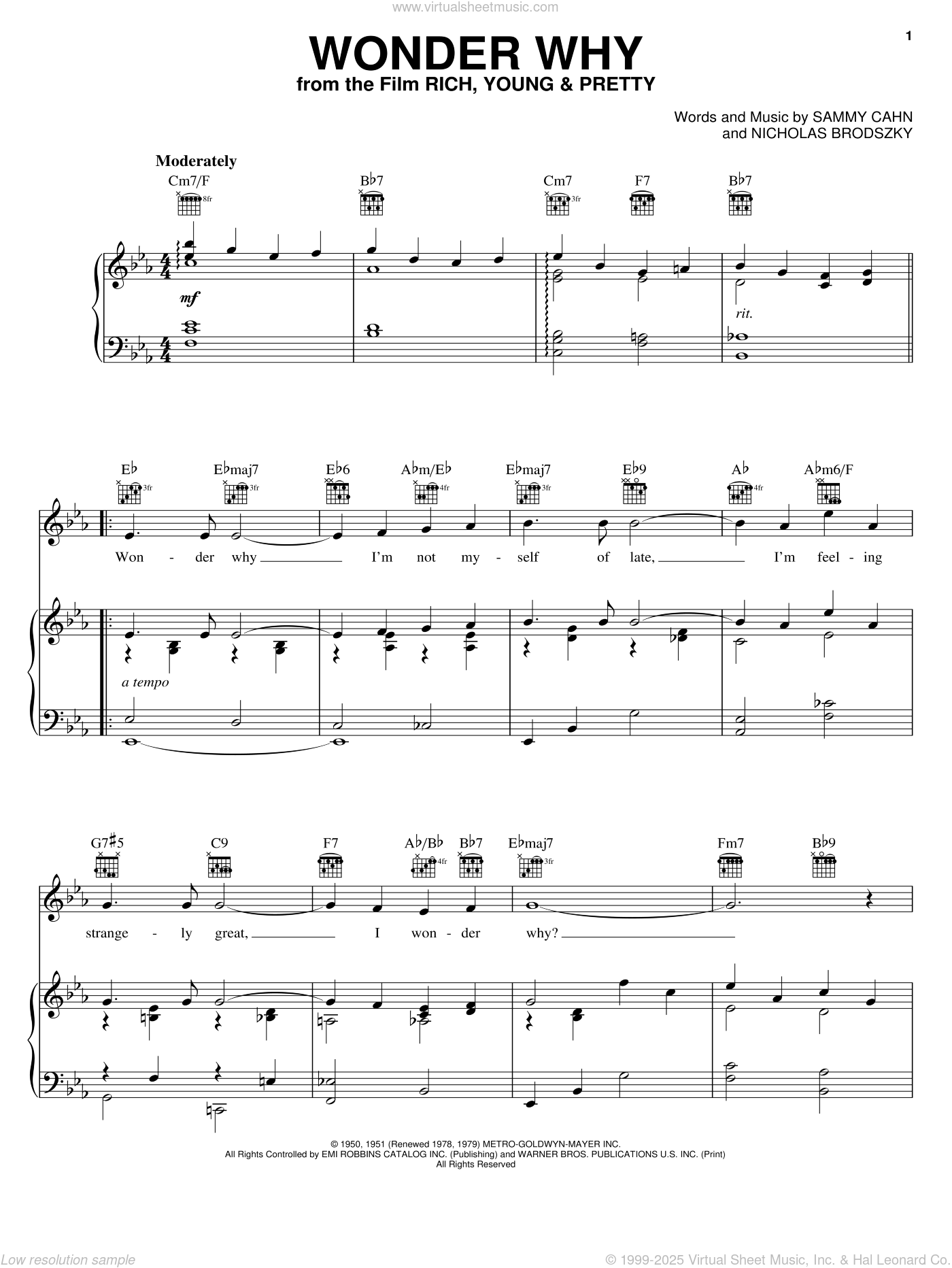 Sarah Vaughan: Wonder Why sheet music for voice, piano or guitar