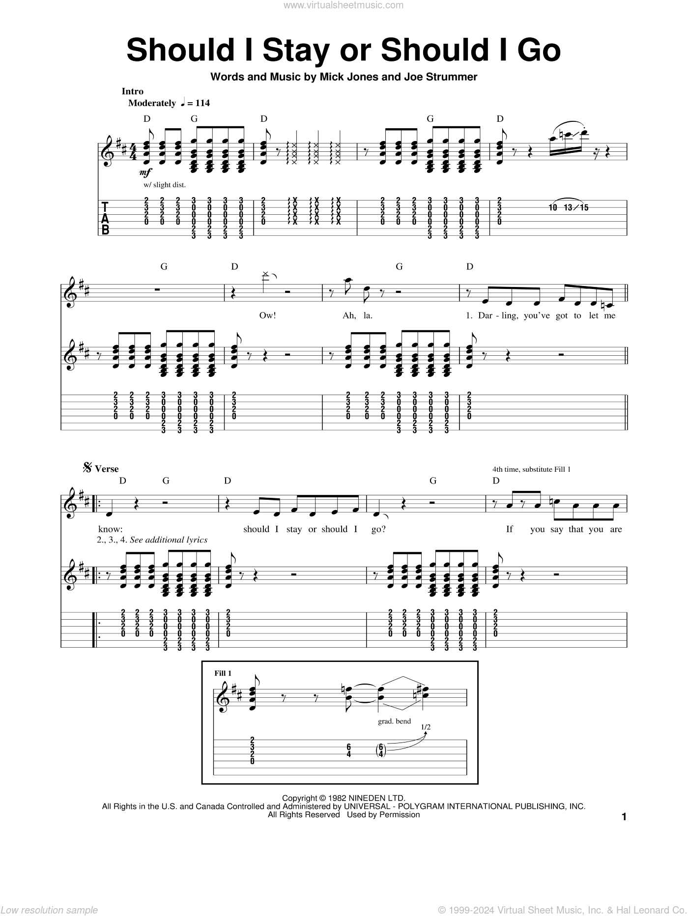 Should I Stay Or Should I Go sheet music for guitar (tablature, play ...