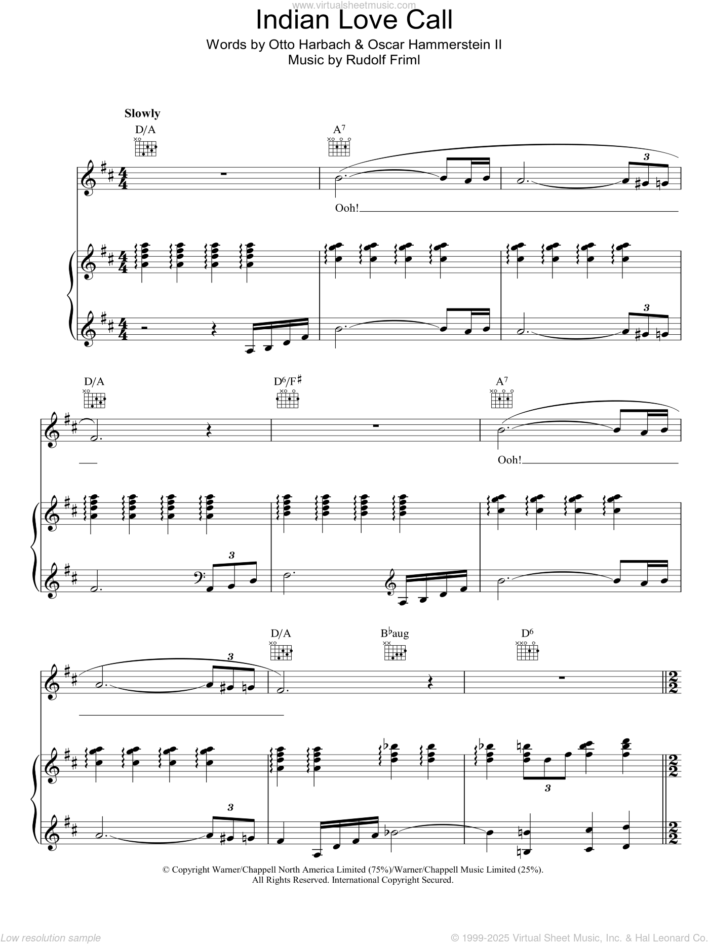 Indian Love Call sheet music for voice, piano or guitar (PDF)