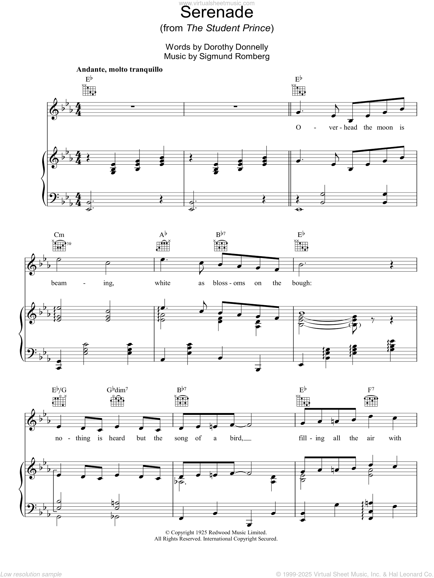 Serenade sheet music for voice, piano or guitar (PDF)