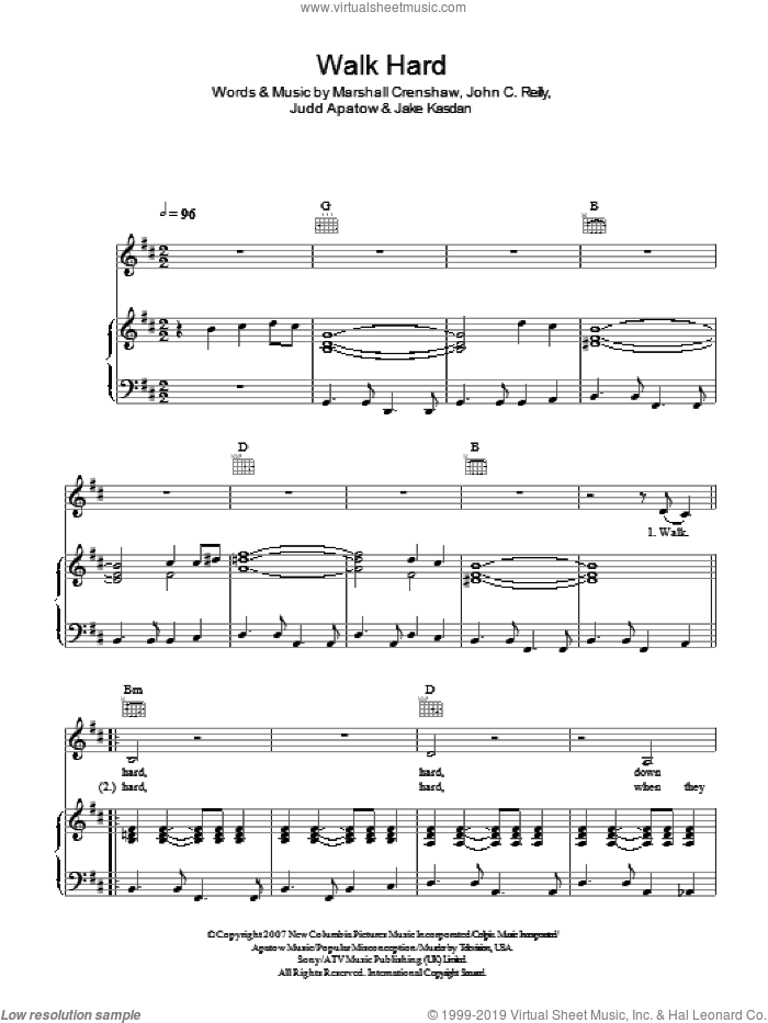 Walk Hard sheet music for voice, piano or guitar (PDF)