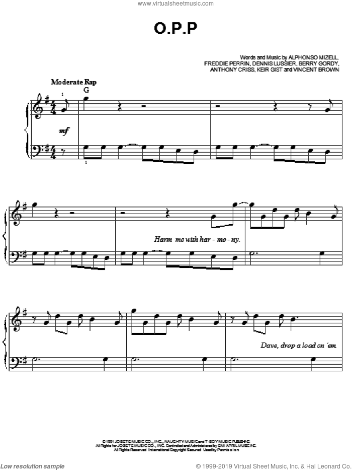 O.P.P. sheet music for piano solo (PDF)