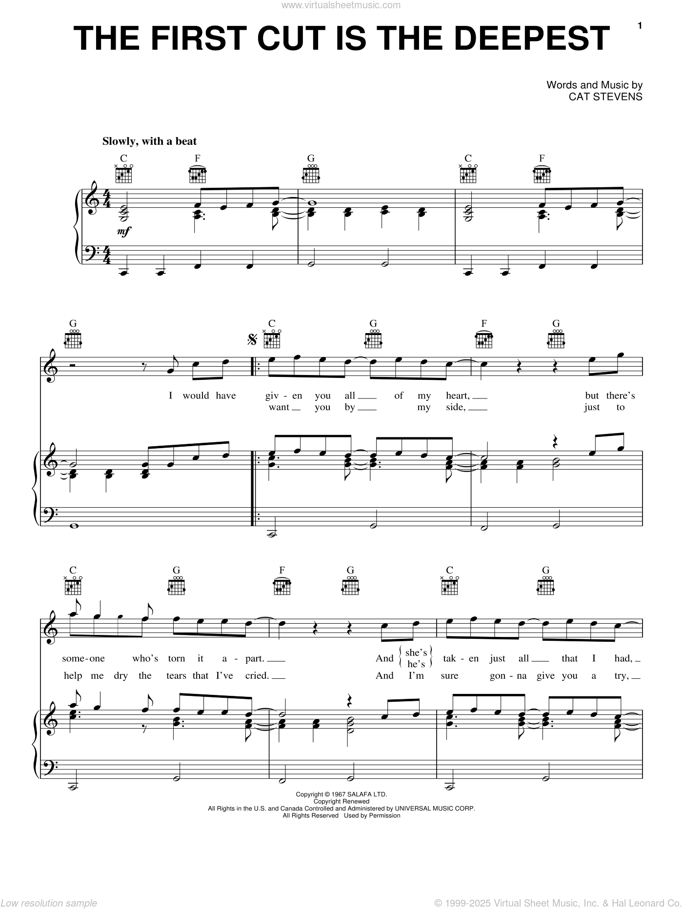 The First Cut Is The Deepest sheet music for voice, piano or guitar