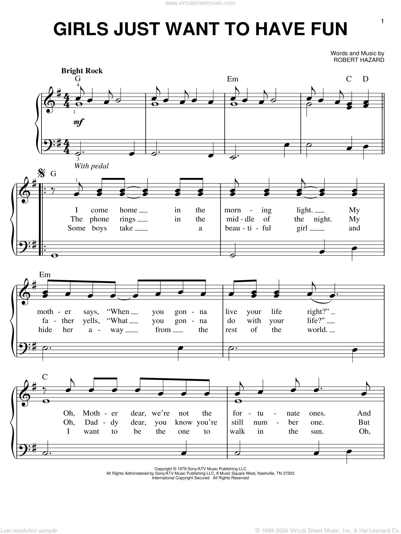 Girls Just Want To Have Fun sheet music for piano solo (PDF)