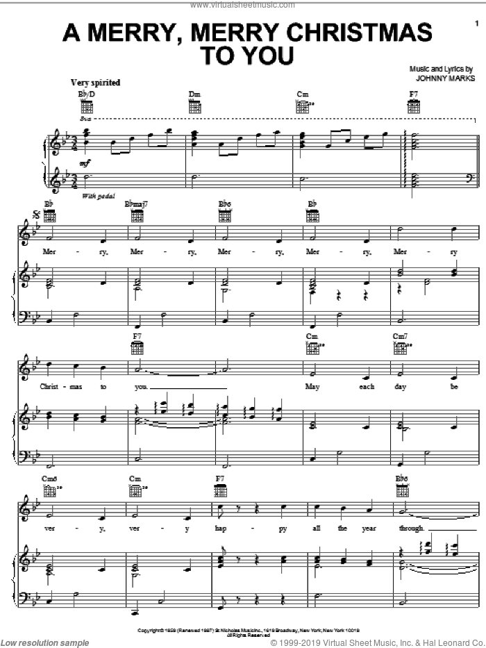 A Merry, Merry Christmas To You sheet music for voice, piano or guitar