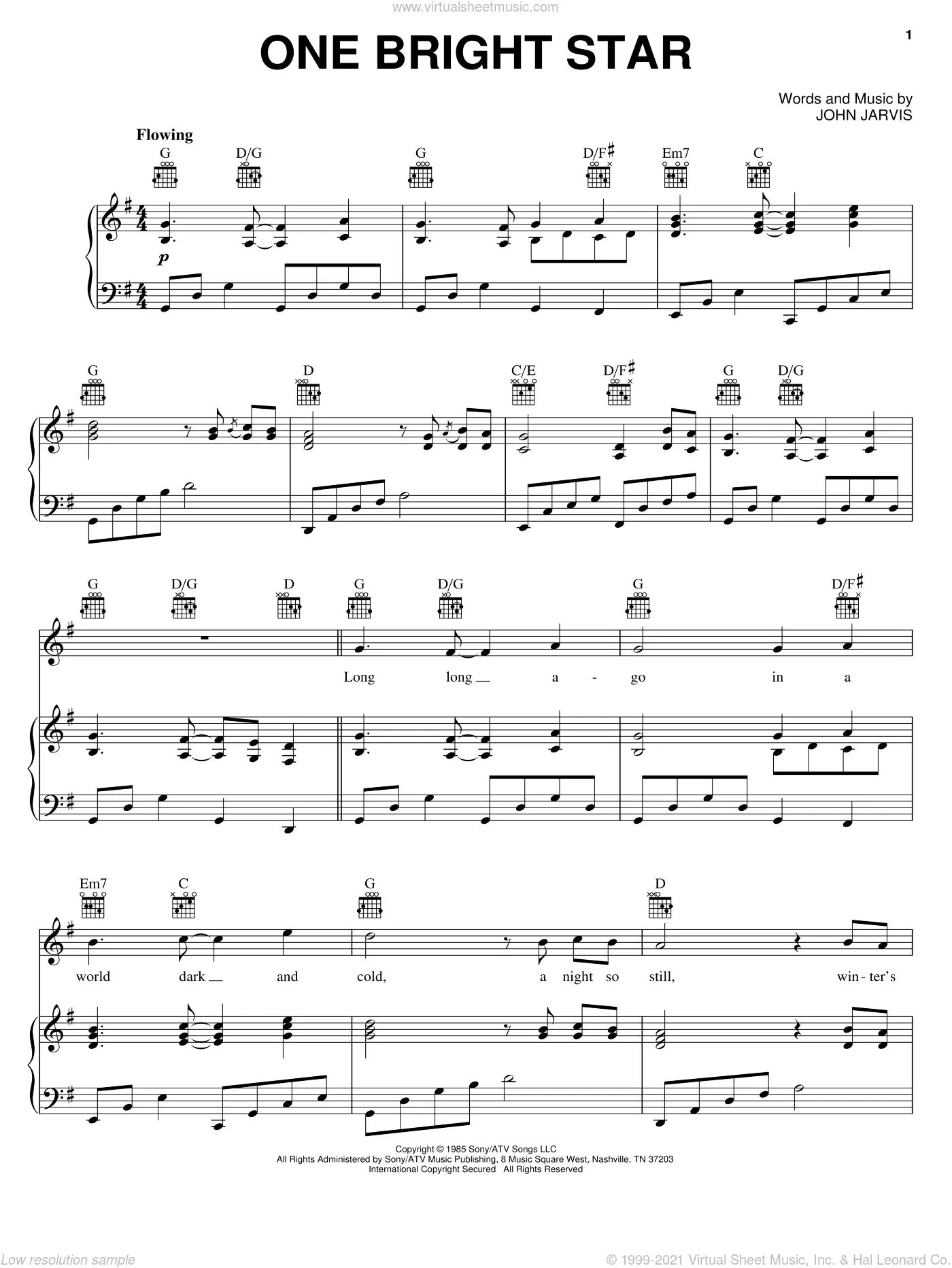 One Bright Star sheet music for voice, piano or guitar (PDF)