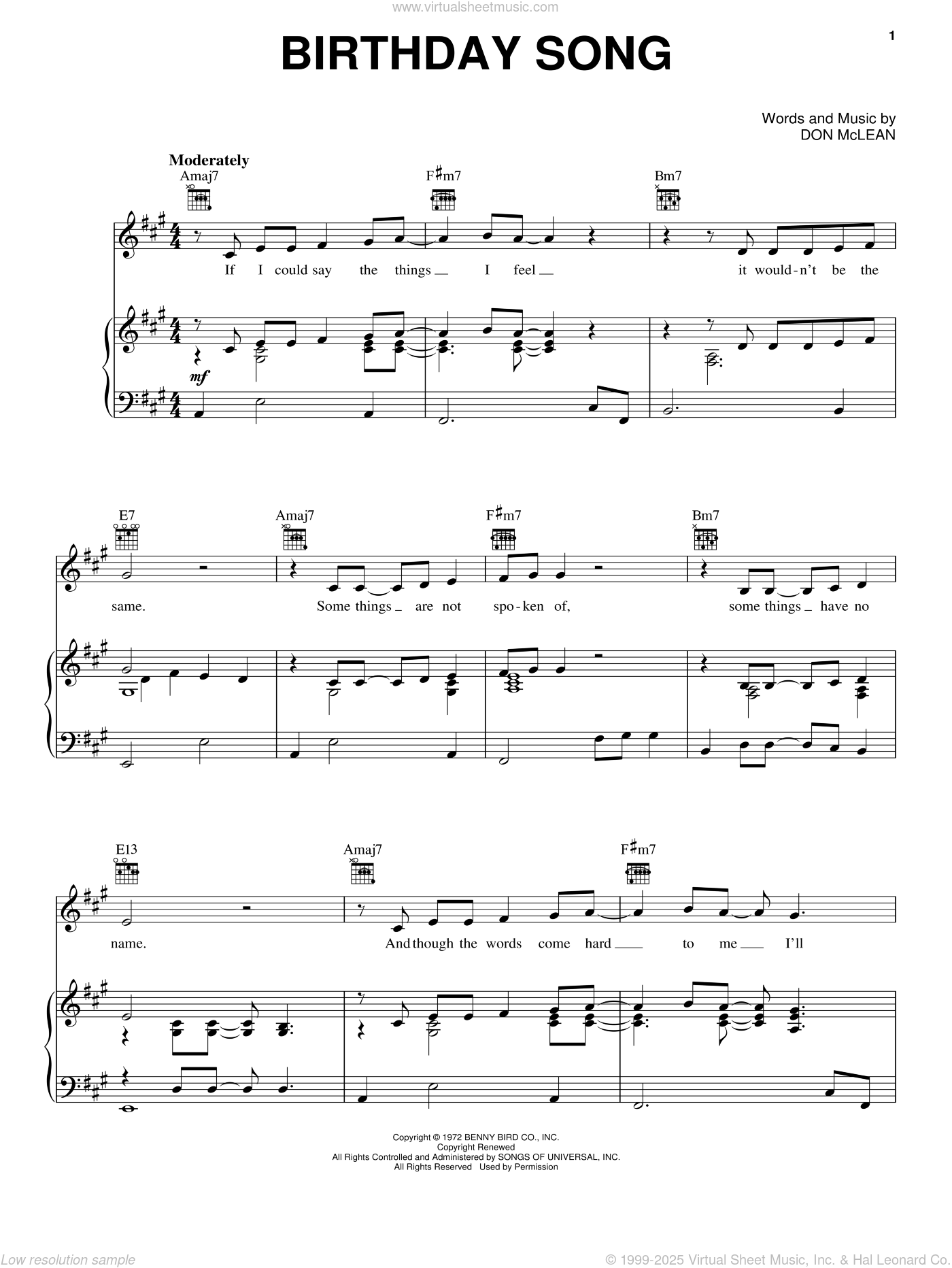Birthday Song sheet music for voice, piano or guitar (PDF)