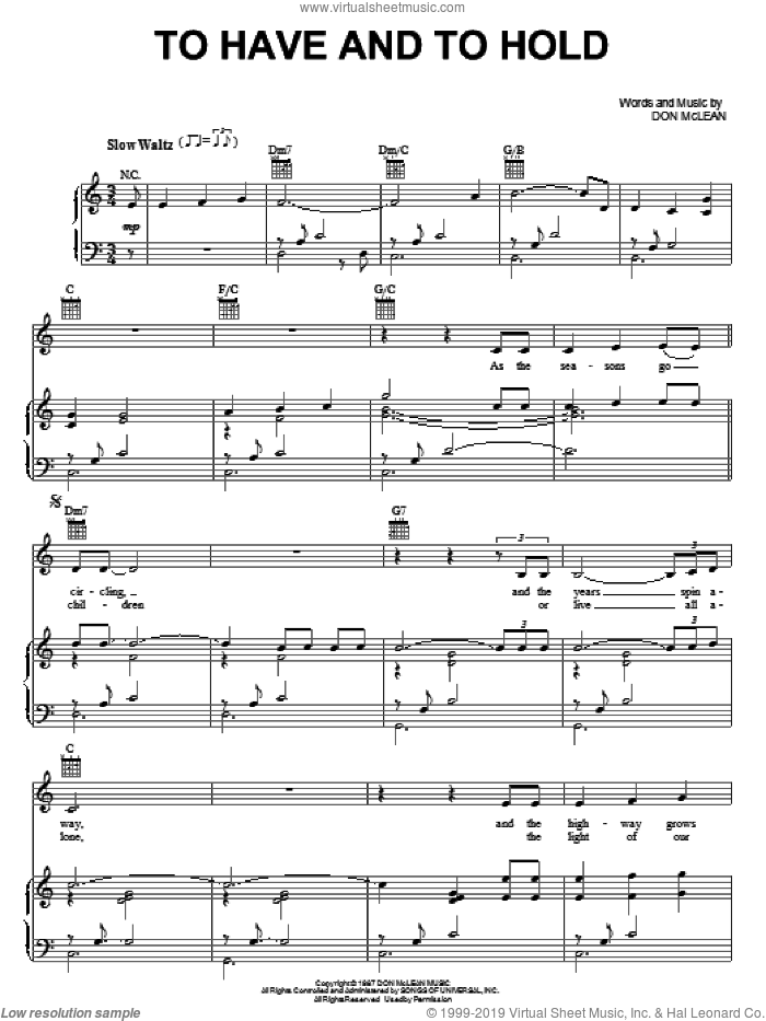 To Have And To Hold sheet music for voice, piano or guitar (PDF)