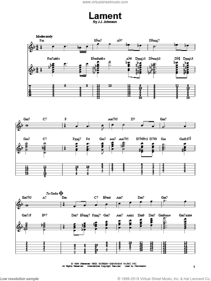 Lament sheet music for guitar solo (easy tablature) (PDF)
