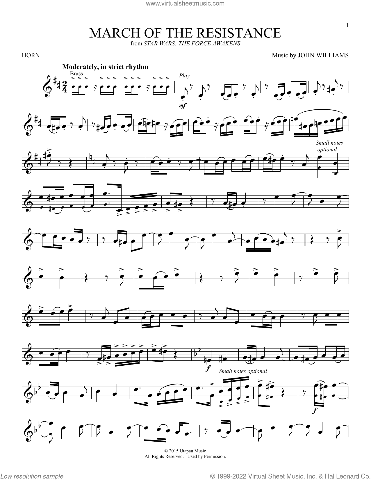 March Of The Resistance (from Star Wars: The Force Awakens) sheet music ...