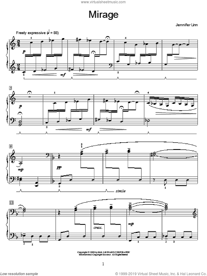 Jennifer Linn: Mirage sheet music for piano solo (elementary)