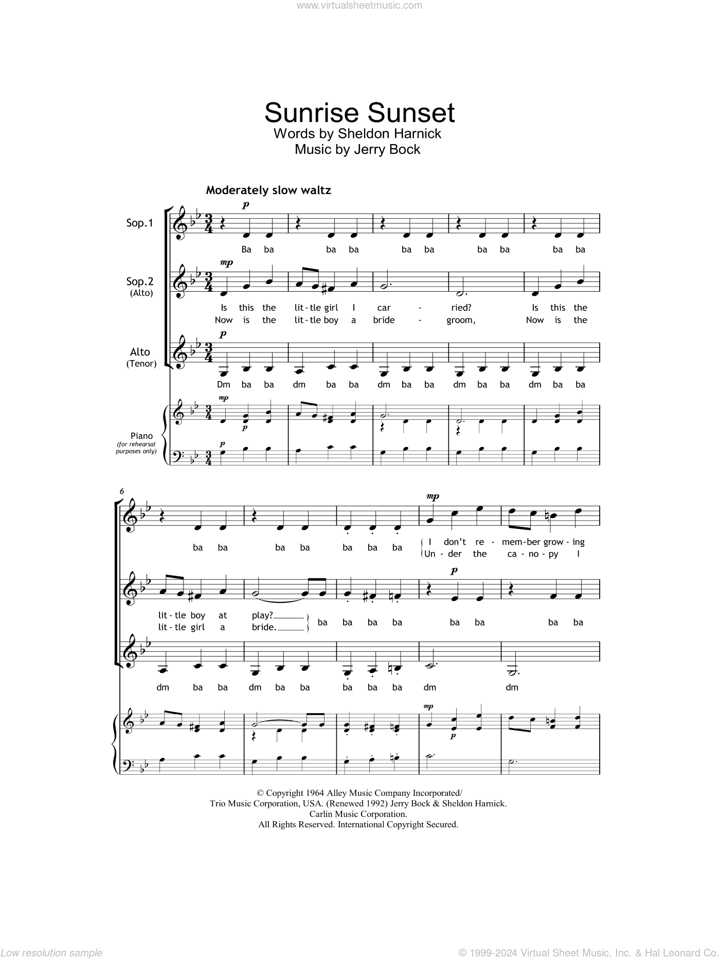 Sunrise, Sunset (from Fiddler On The Roof) sheet music for choir (SSA ...