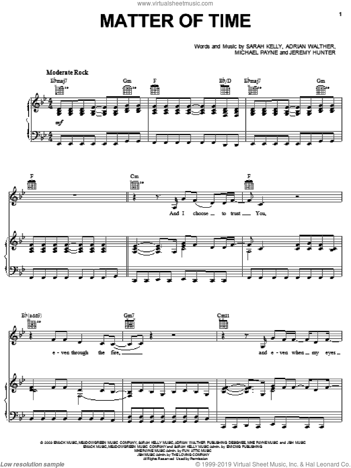 Matter Of Time sheet music for voice, piano or guitar (PDF)