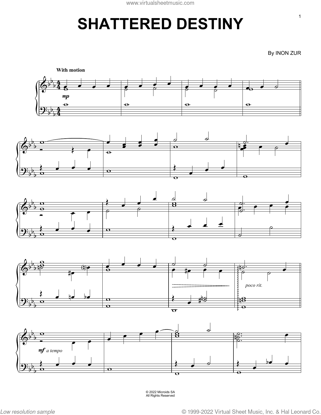 Shattered Destiny (from Syberia: The World Before) sheet music for piano solo