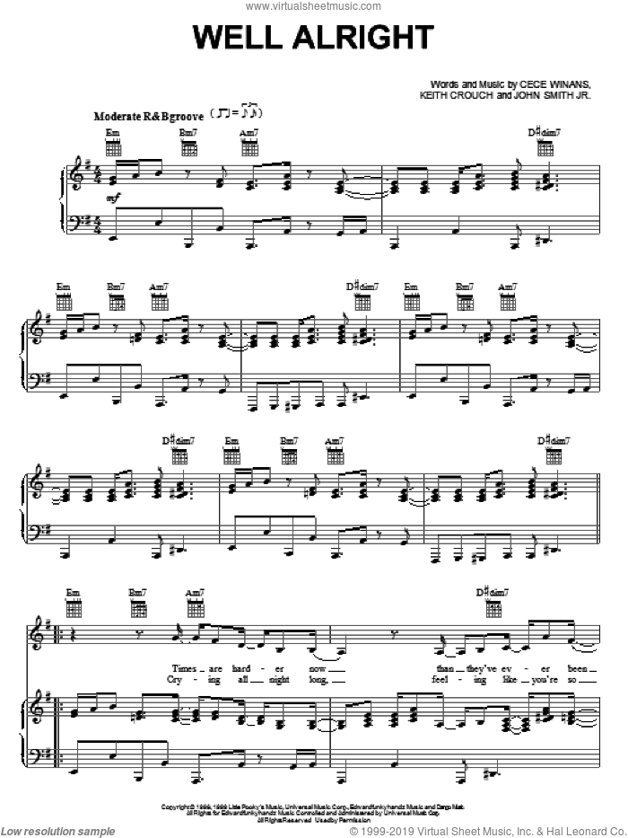 Well Alright sheet music for voice, piano or guitar (PDF)