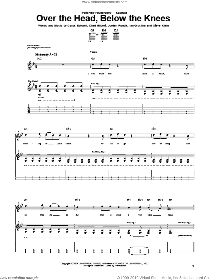 Over The Head, Below The Knees sheet music for guitar (tablature)