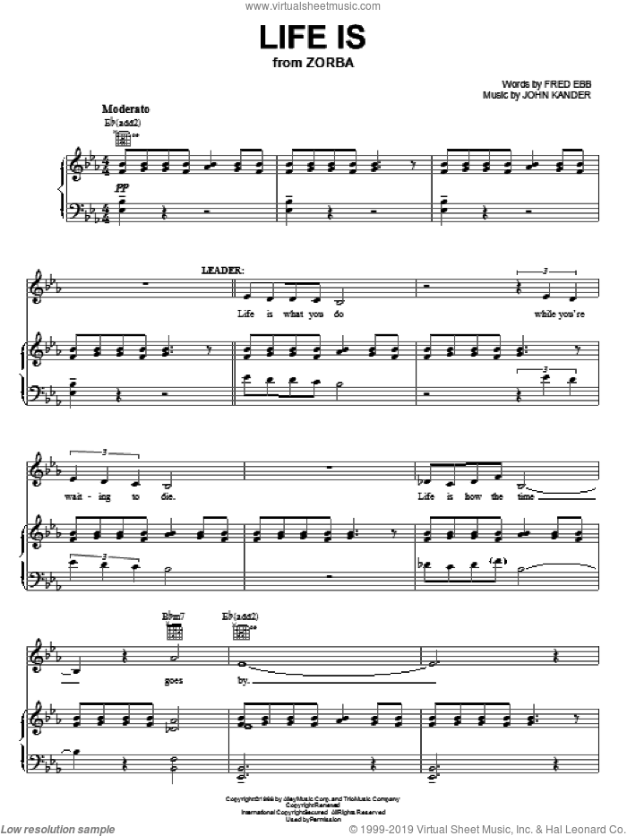 Life Is sheet music for voice, piano or guitar (PDF-interactive)