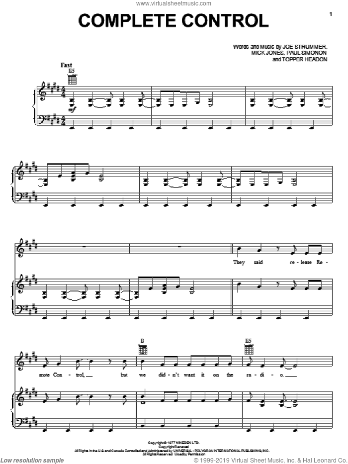 Complete Control sheet music for voice, piano or guitar (PDF)