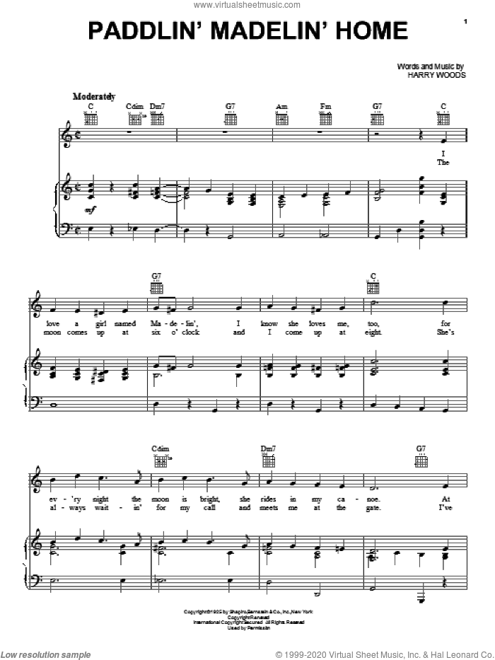 Paddlin' Madelin' Home sheet music for voice, piano or guitar v2