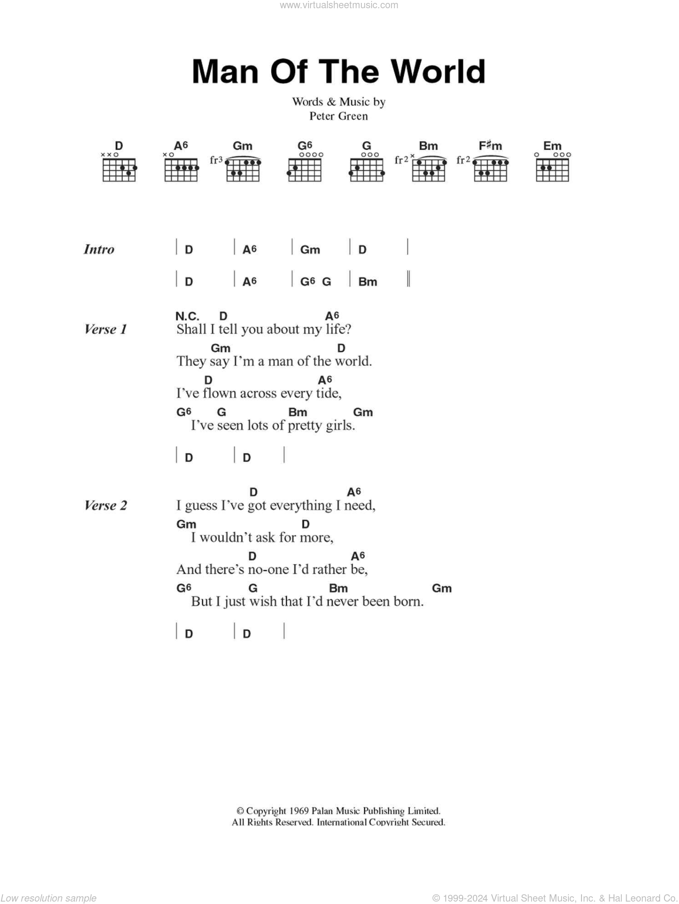 Man Of The World sheet music for guitar (chords) (PDF)