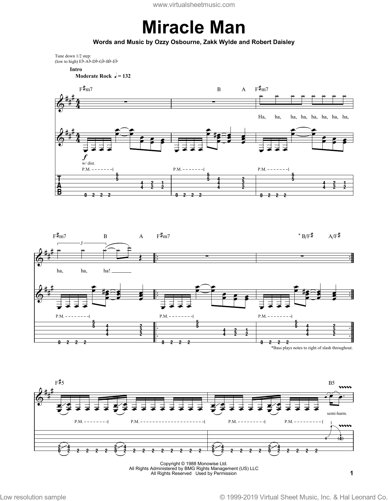 Miracle Man sheet music for guitar (tablature, play-along) v2