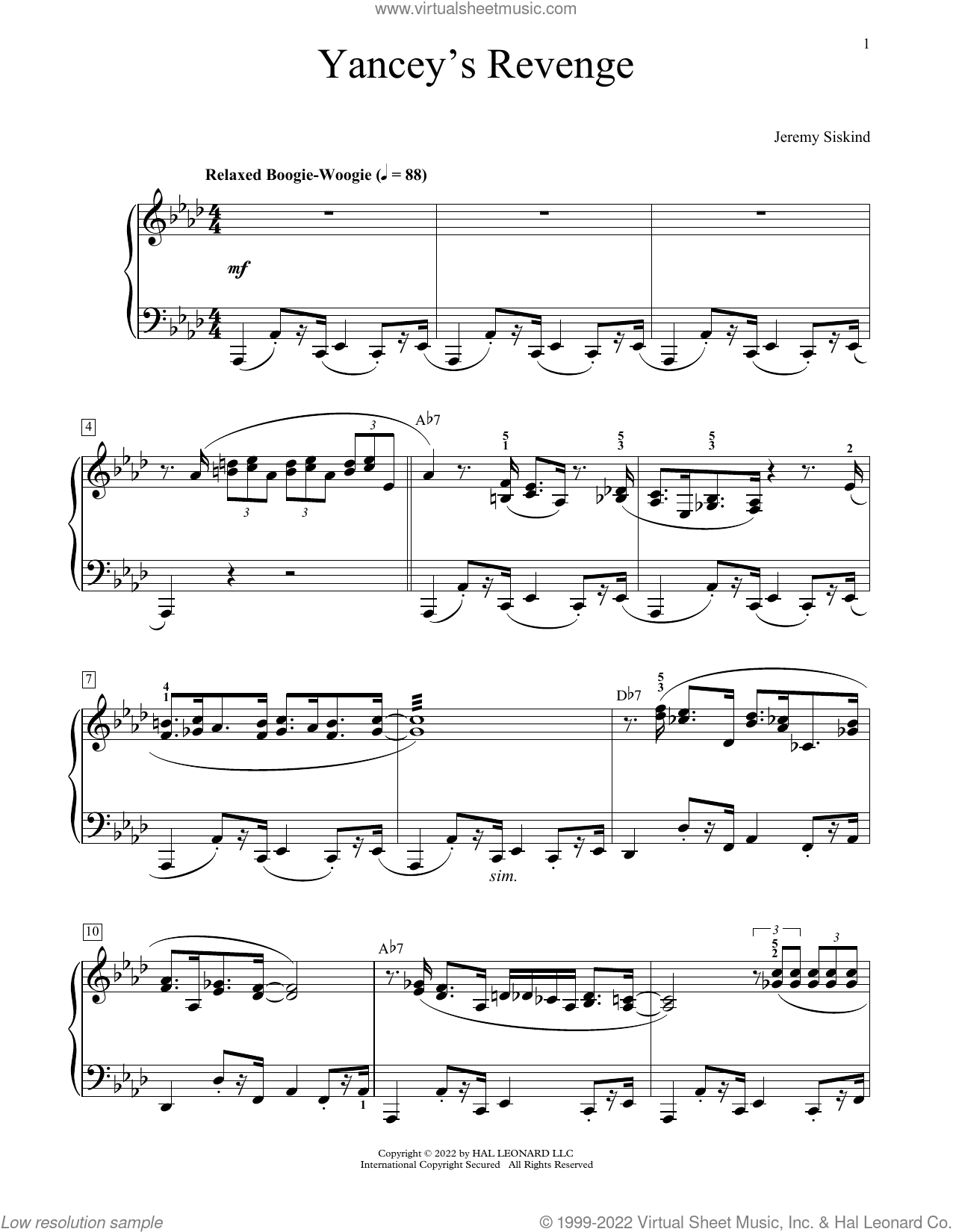 Yancey's Revenge sheet music for piano solo (elementary) (PDF)