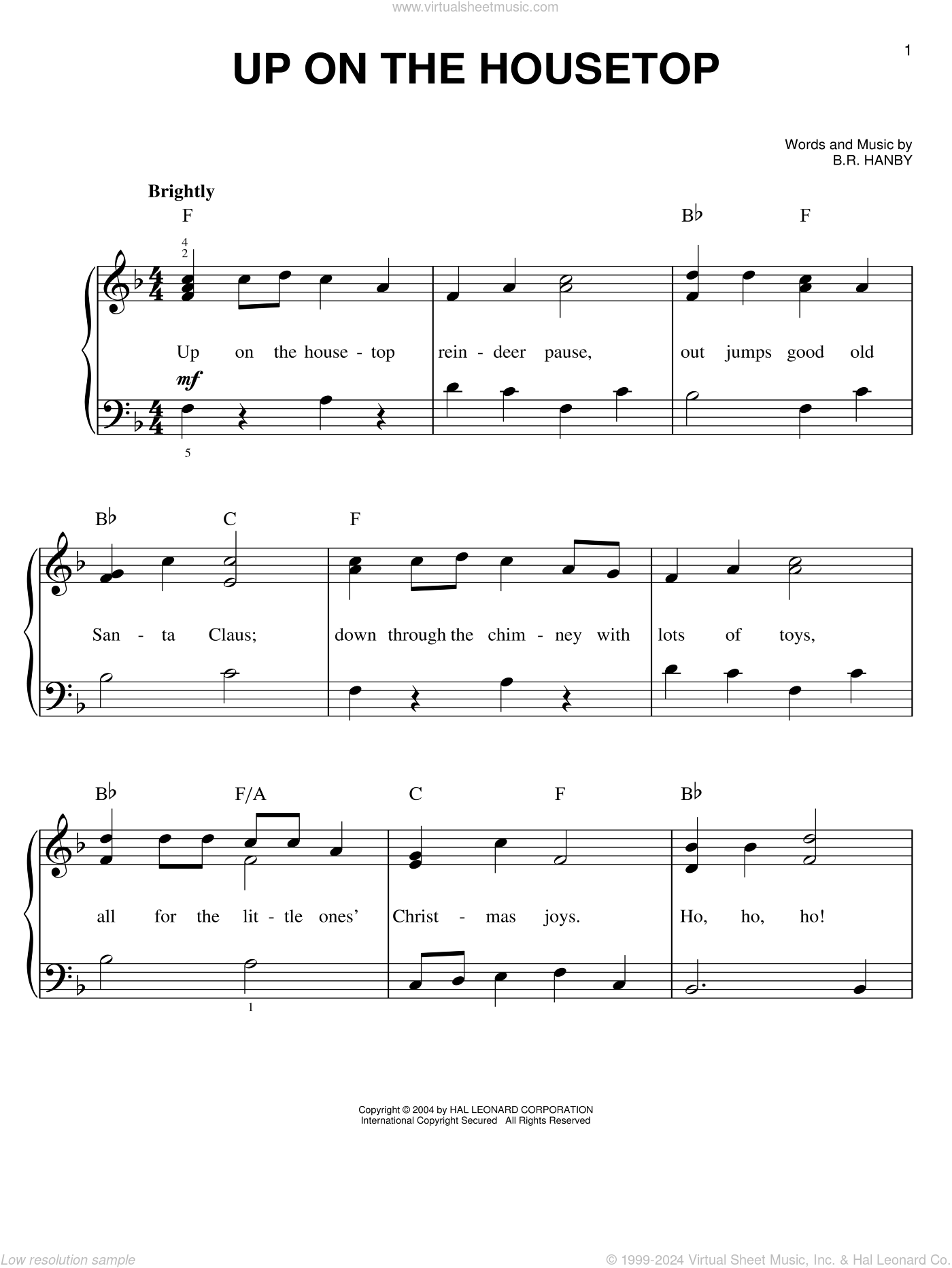 Up On The Housetop, (easy) sheet music for piano solo (PDF)