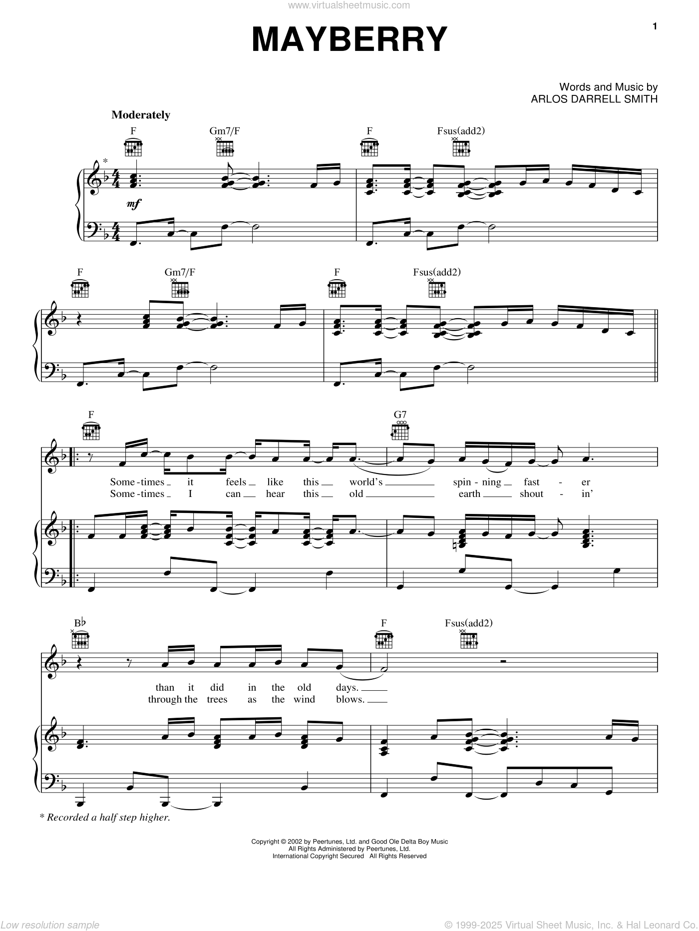 Mayberry sheet music for voice, piano or guitar (PDF-interactive)