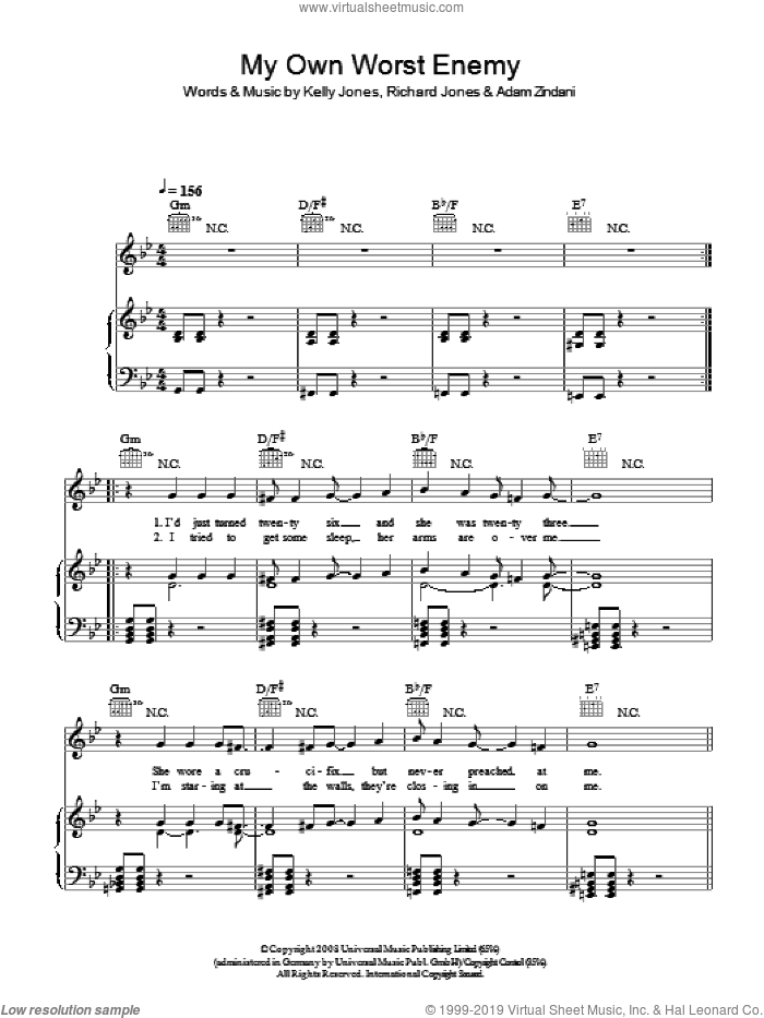 Stereophonics: My Own Worst Enemy sheet music for voice, piano or guitar