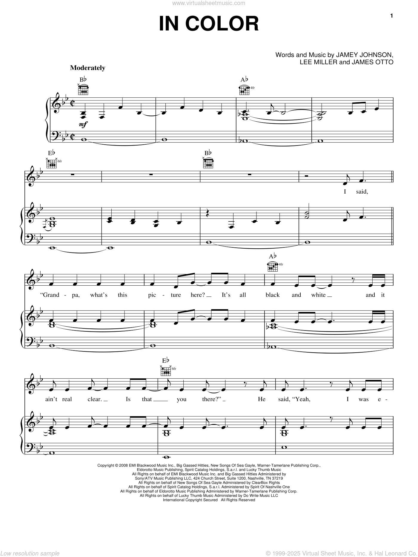 In Color sheet music for voice, piano or guitar (PDF-interactive)