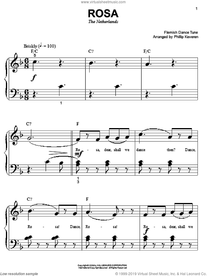Rosa (arr. Phillip Keveren) sheet music for piano solo (big note book)