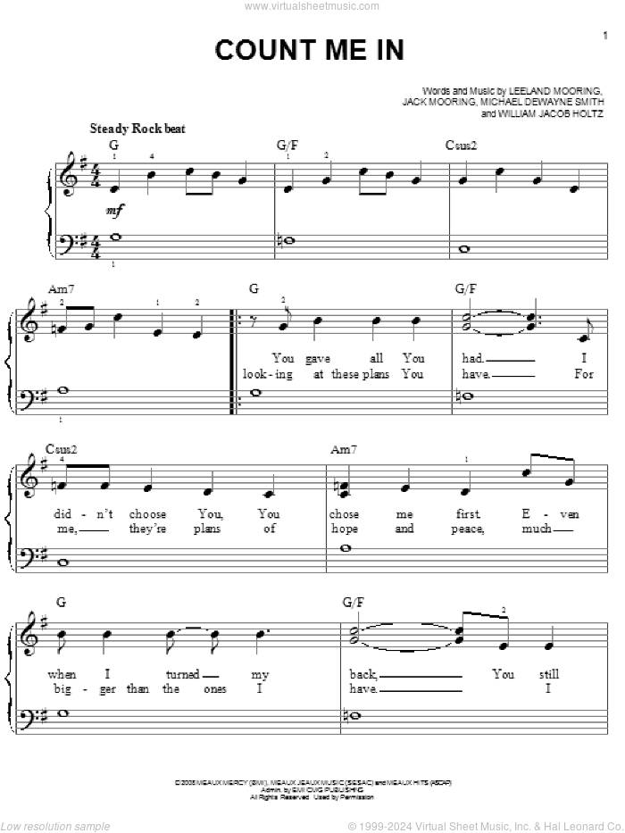 Count Me In sheet music for piano solo (PDF)