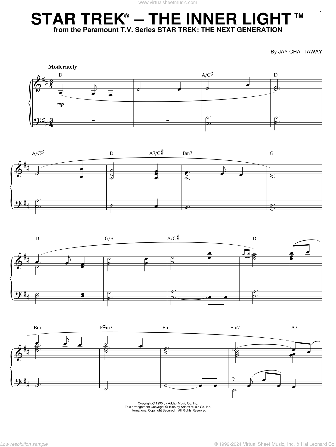 Star Trek - The Inner Light sheet music for piano solo (PDF)