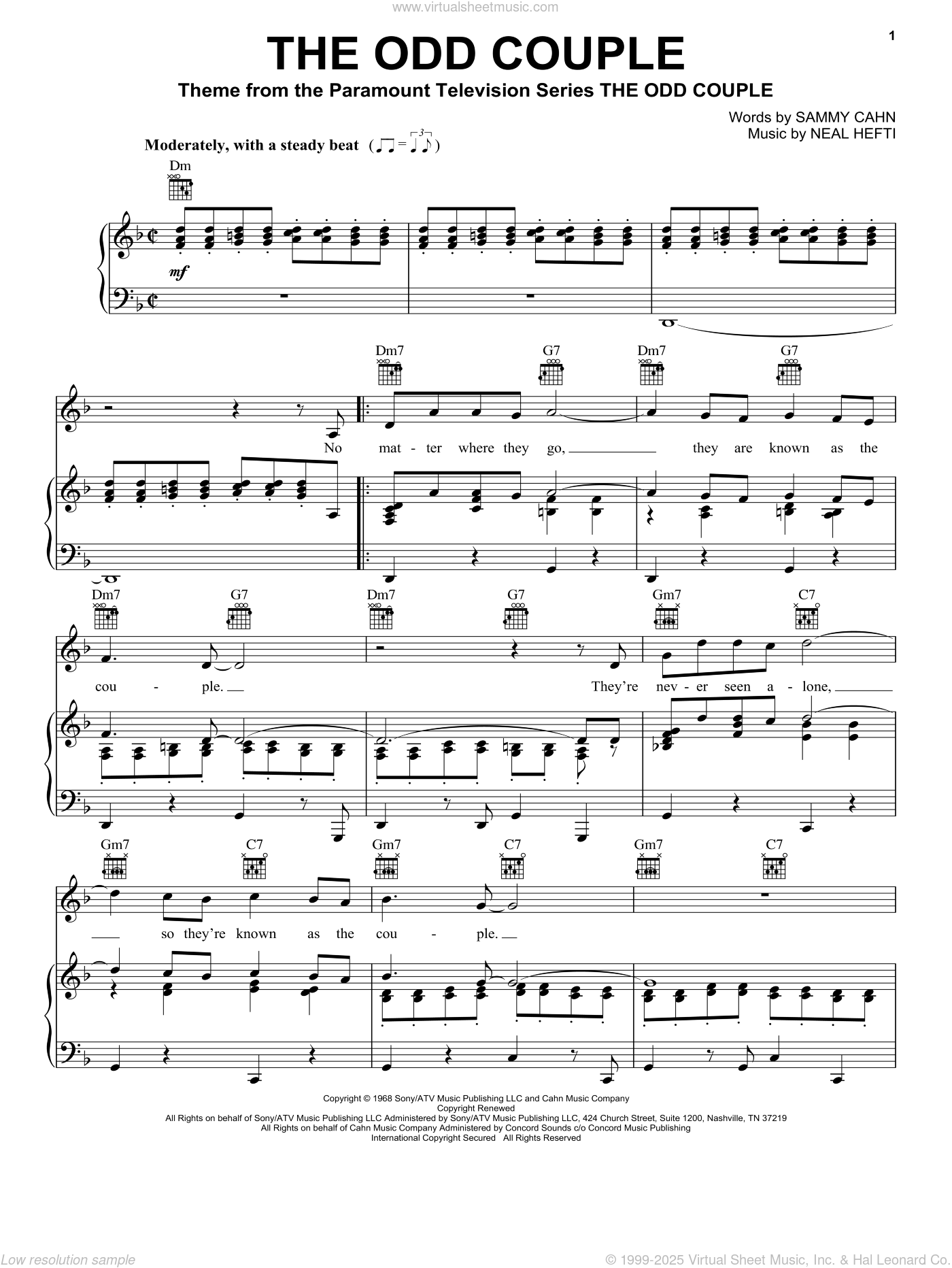 The Odd Couple sheet music for voice, piano or guitar (PDF)