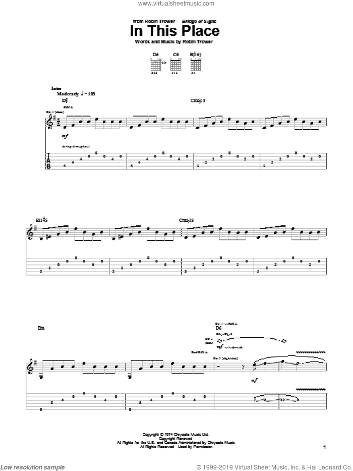 In This Place sheet music for guitar (tablature) (PDF)