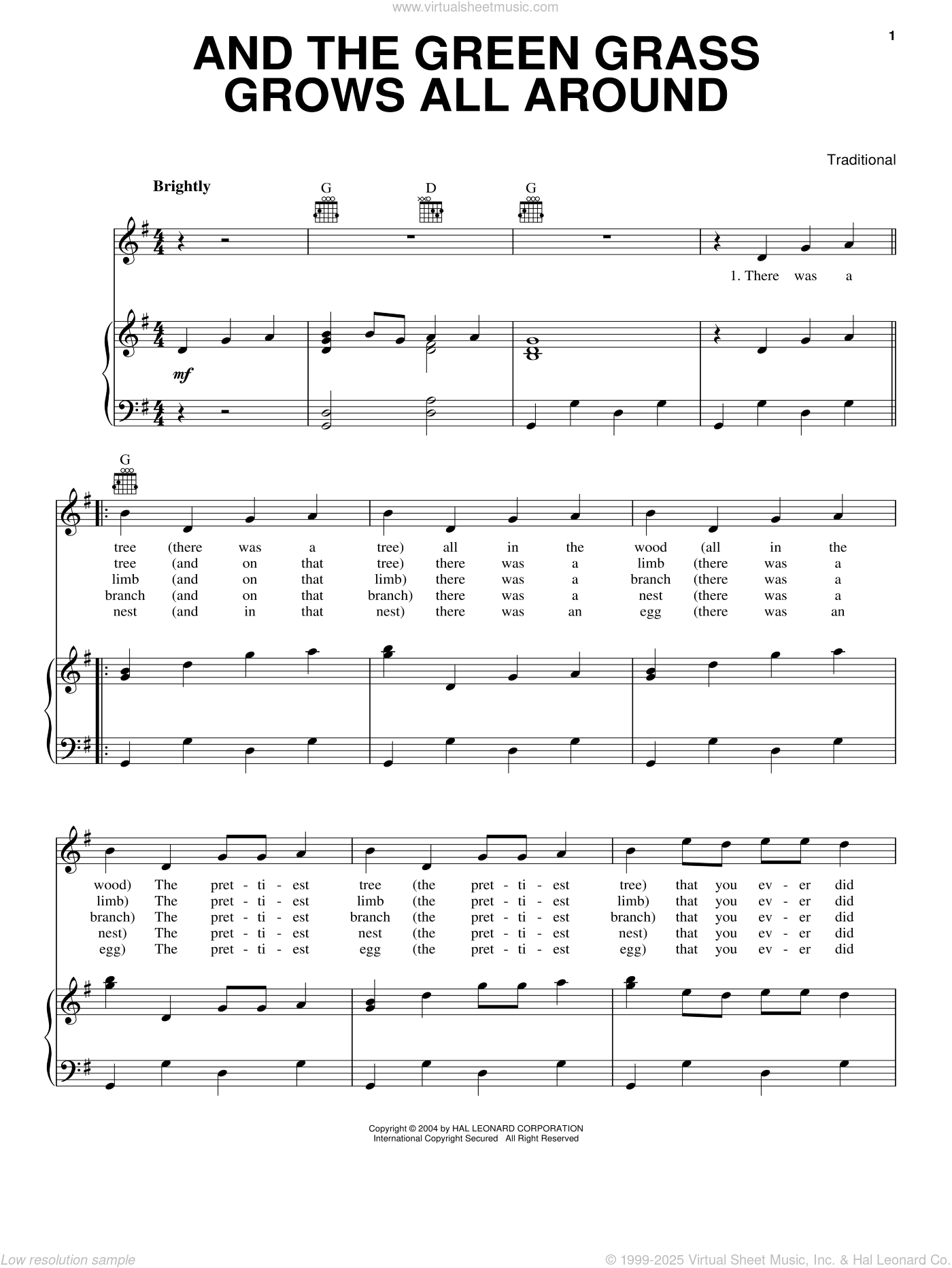 And The Green Grass Grows All Around sheet music for voice, piano or guitar