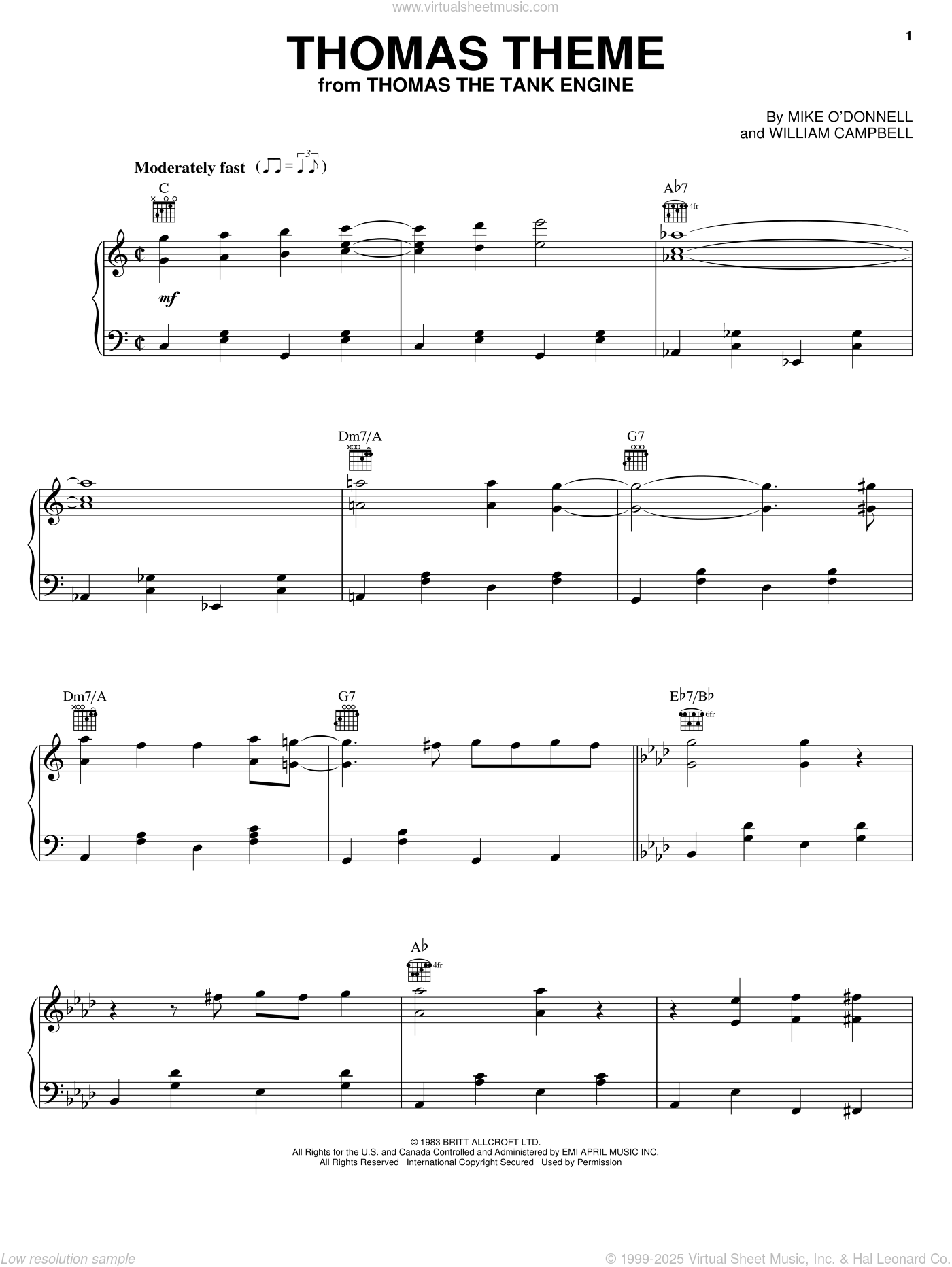 Thomas Theme sheet music for piano solo (PDF-interactive)
